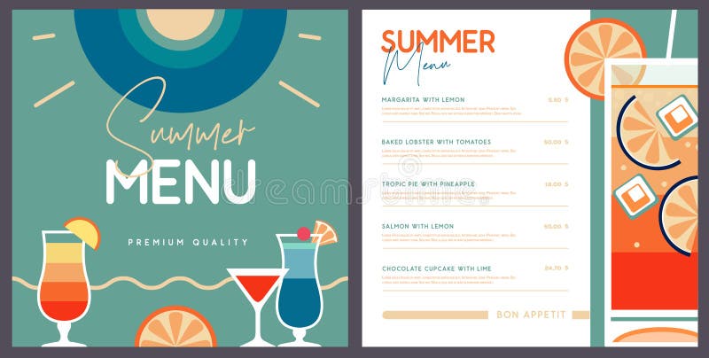 Retro Summer Restaurant Cocktail Menu Design. Stock Vector ...