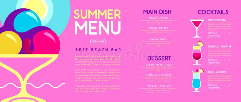 Retro Summer Restaurant Cocktail Menu Design. Stock Vector ...