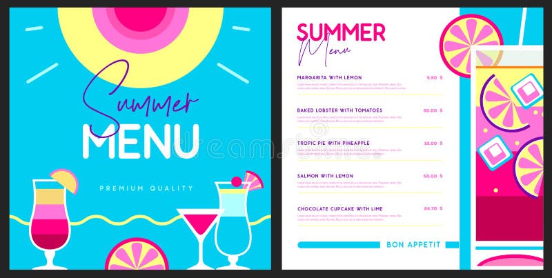 Retro Summer Restaurant Cocktail Menu Design. Stock Vector ...