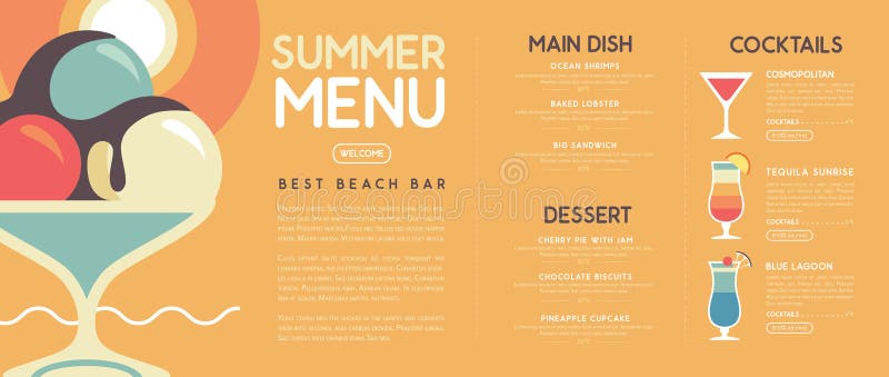 Retro Summer Restaurant Cocktail Menu Design. Stock Vector ...