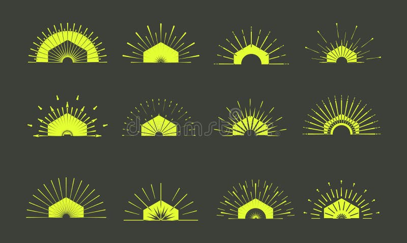 Retro Sun Burst Shapes. Vintage Logo, Labels, Badges Stock Vector ...