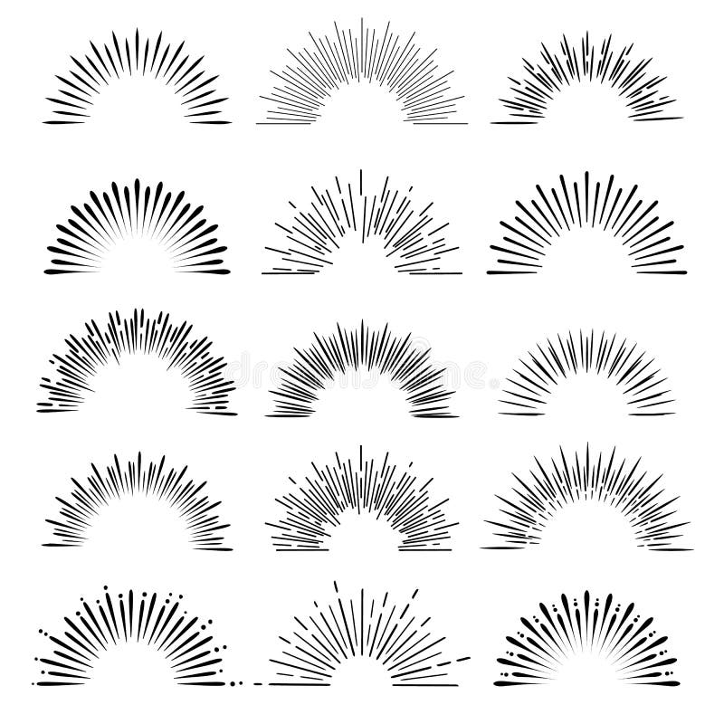 Retro Sunburst Sunrise Rays Light Set. Vector Illustration Stock Vector ...