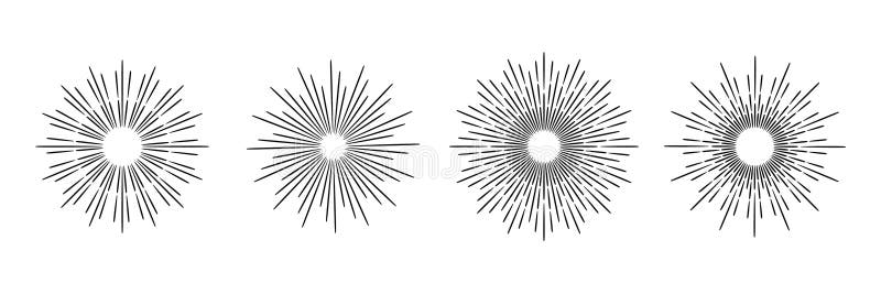 Retro Sunburst Vector Illustration, Linear Elegant Sun Ray, Line Art ...