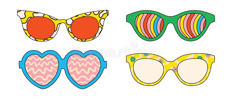 Retro Sunglasses with Trippy Designs. 70s-inspired Vector Graphics ...