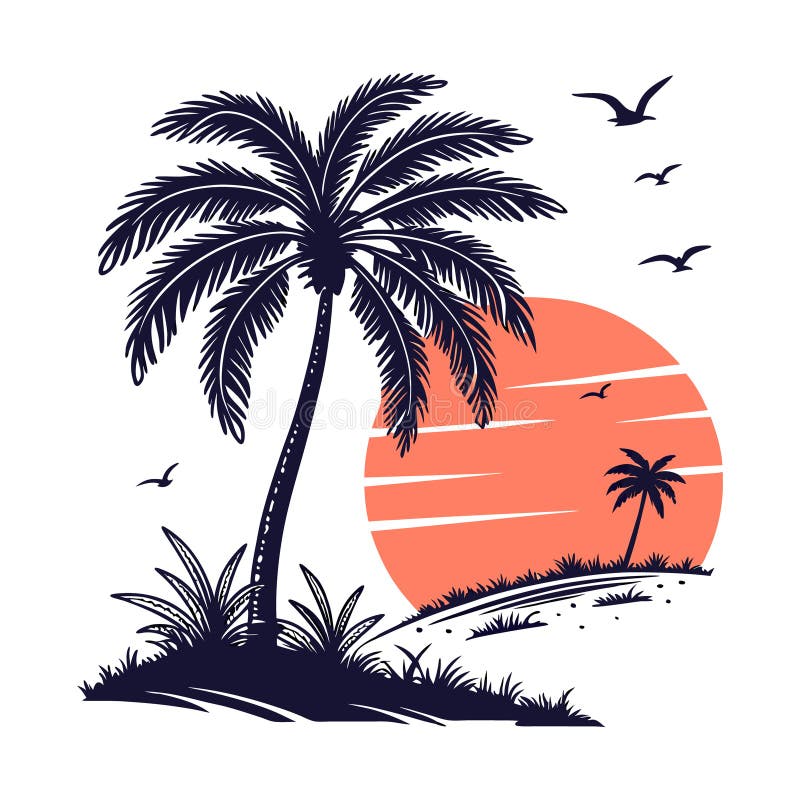 Retro Sunset Beach Scene Logos Collection Stock Vector - Illustration ...