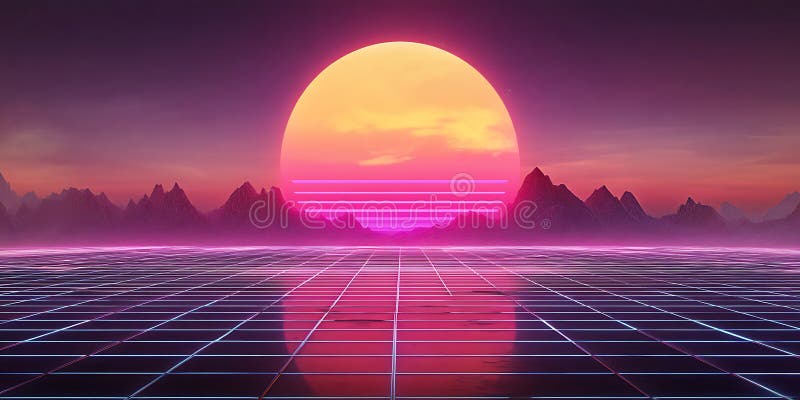 Retro Sunset Cityscape 80s Synthwave Background Stock Image - Image of reflective, horizon ...