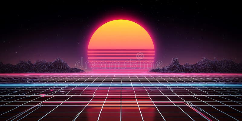 Retro Sunset Pixel Art Background 80s Synthwave Landscape Stock Photos ...
