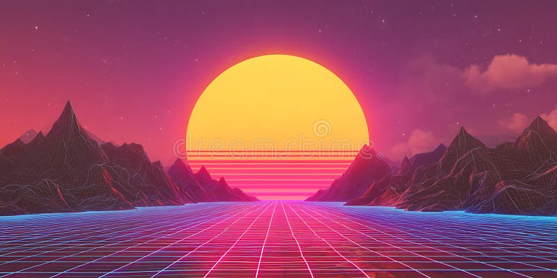 Retro Sunset Pixel Art Landscape Background Stock Illustration ...