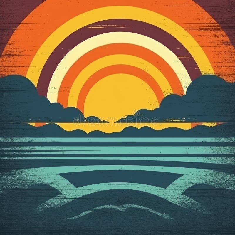 A Retro Sunset Rays Wavy Vintage Generative AI Stock Illustration ...
