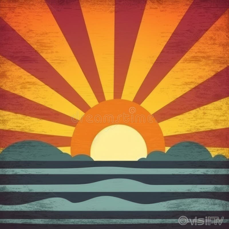 Retro Sunset Rays Wavy Vintage Image Generative AI Stock Illustration ...