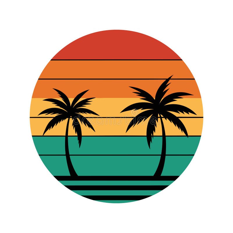 Retro Sunset Vector Illustration - Silhouetted Palm Trees with Gradient ...