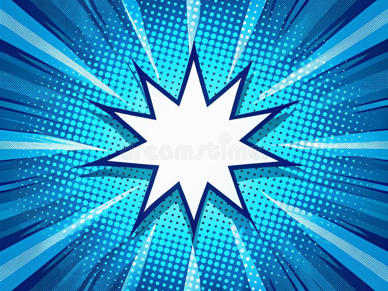 Retro Superhero Comic Book Background: Dynamic Blue and White Halftone ...