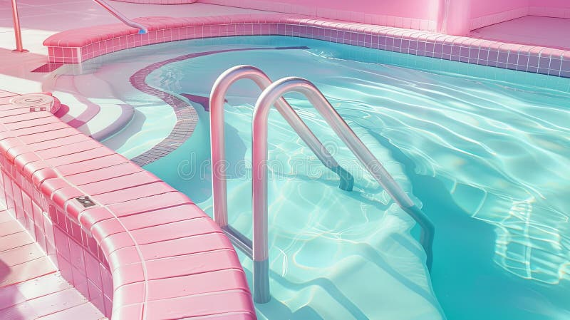 Retro Swimming Pool in Pastel Blue and Pink Colors Stock Illustration ...
