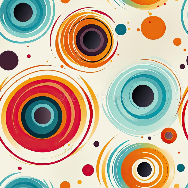 Retro Swirl Pattern with Colorful Circles and Dots (tiled) Stock ...