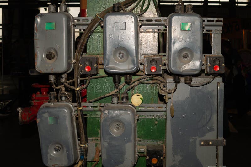 Retro Switch Box System. Old Power Panel with Buttons in the Factory ...