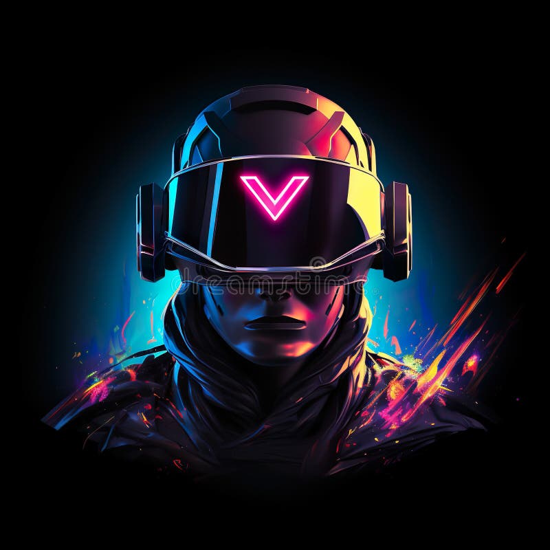 A Retro Synth Style Portrait Logo of a Gamer Wearing a Virtual Reality ...