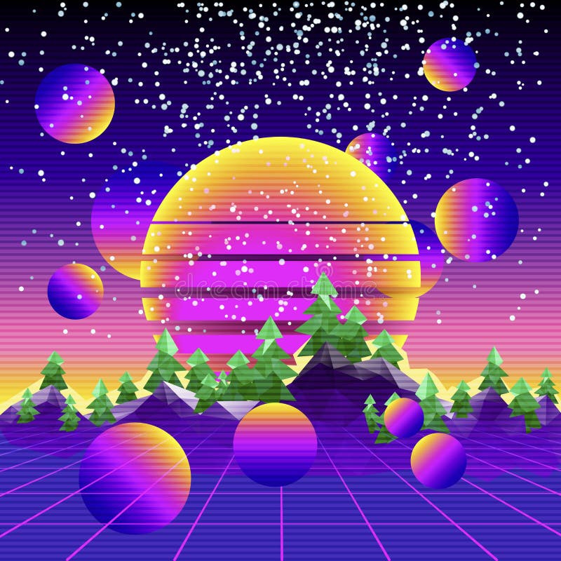 Retro Synth Wave, Abstract Background In Neon Colors, Cross ...