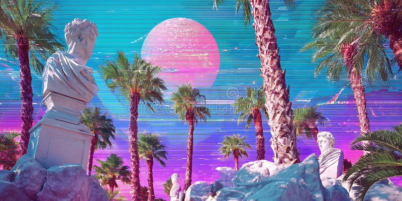 Retro Synthwave Palm Trees Wallpaper Stock Illustration - Illustration ...