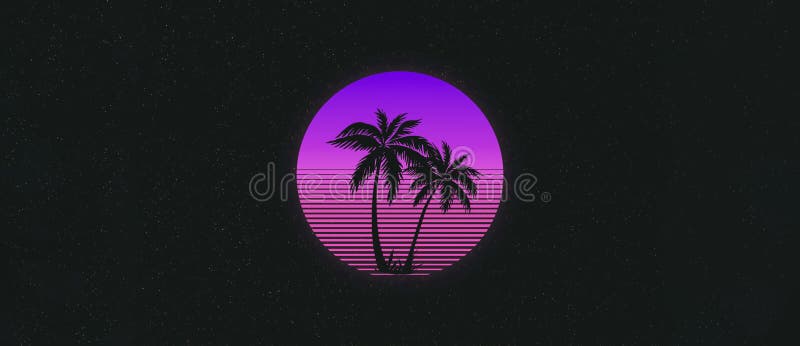Retrowave Coconut Palm Trees Against the Gradient Sunset Stock ...