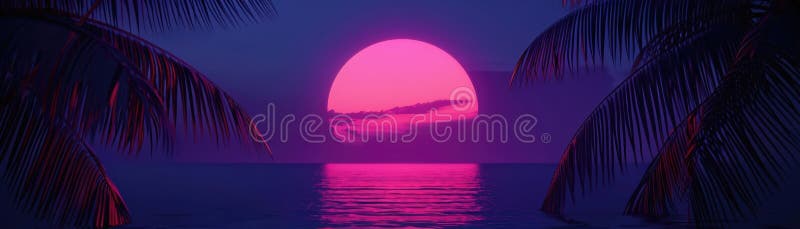 Retro Synthwave Sunset Beach Scene Stock Illustration - Illustration of ...