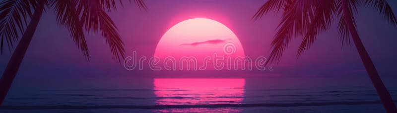 Retro Synthwave Sunset Beach Scene Stock Illustration - Illustration of ...