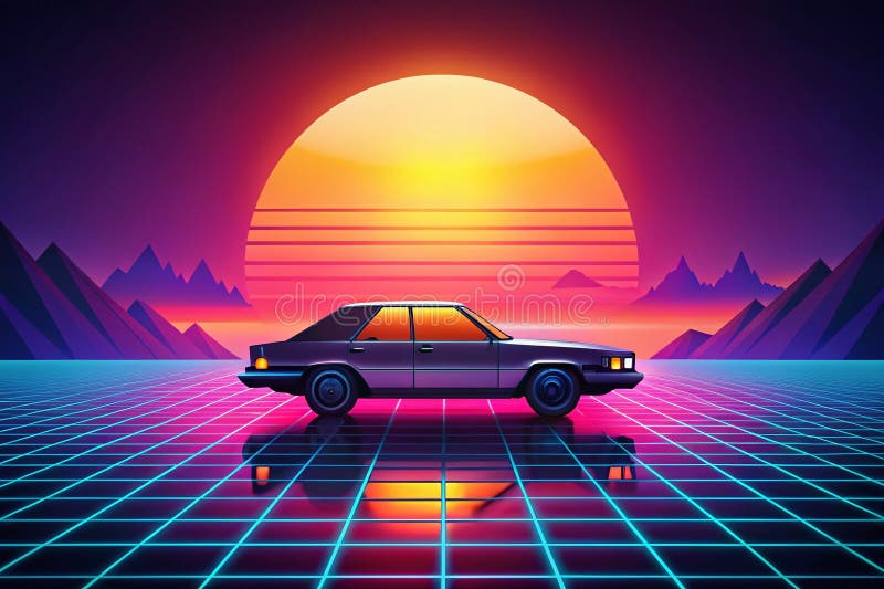 Retro Synthwave Sunset Drive a Silhouette Celebration of 80s Nostalgia ...