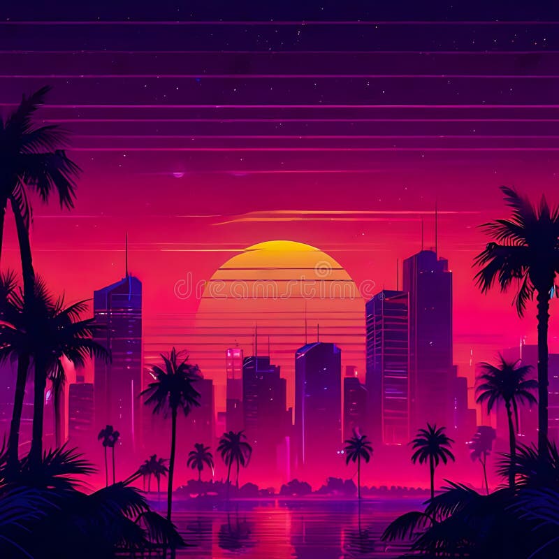 Retro Synthwave Sunset stock illustration. Illustration of driving ...