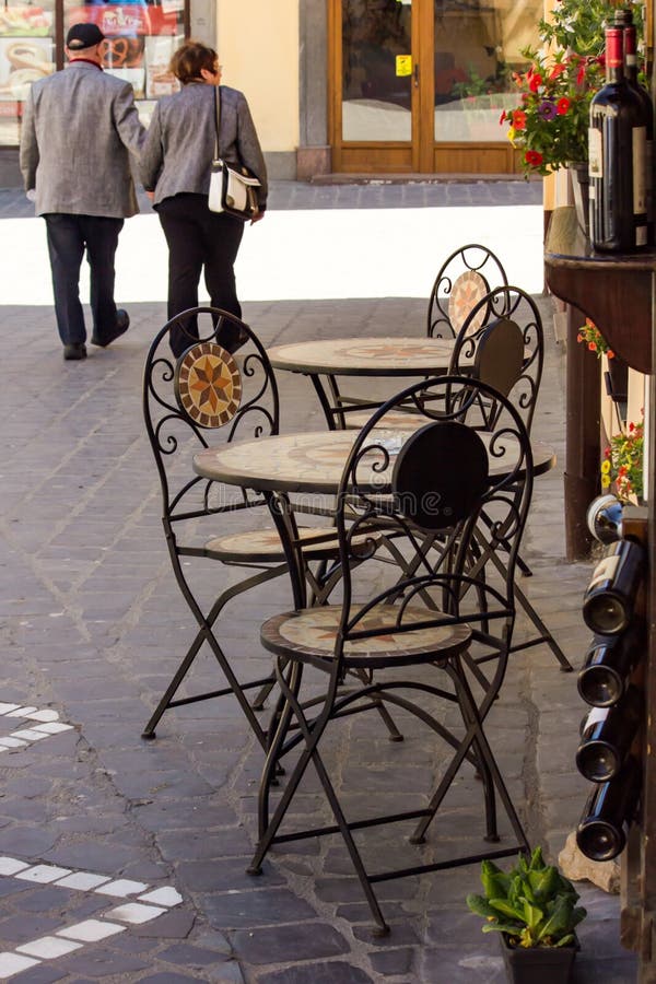 Retro Tables and Chairs Outside a Restaurant Editorial Image - Image of ...