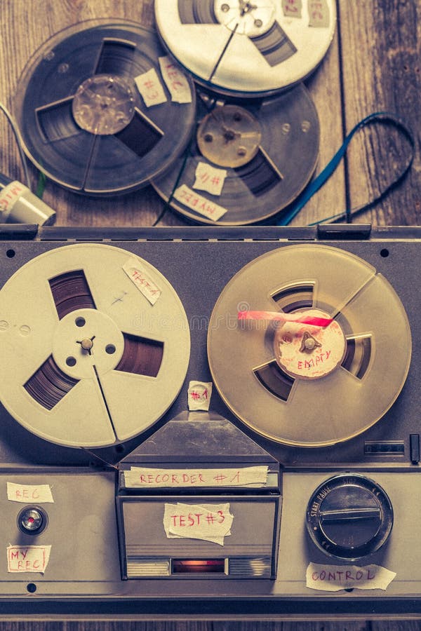 Retro Tape Audio Recorder with Roll of Tape and Microphone Stock Image ...