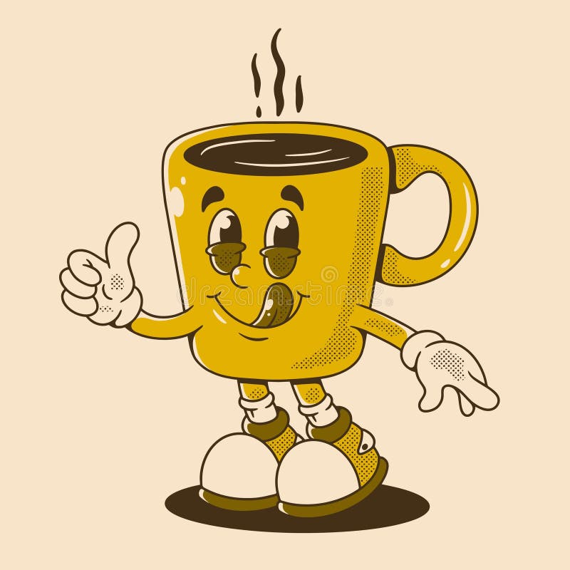 Retro Tea or Coffee Mug Character with Thumbs Up Pose Stock Vector ...