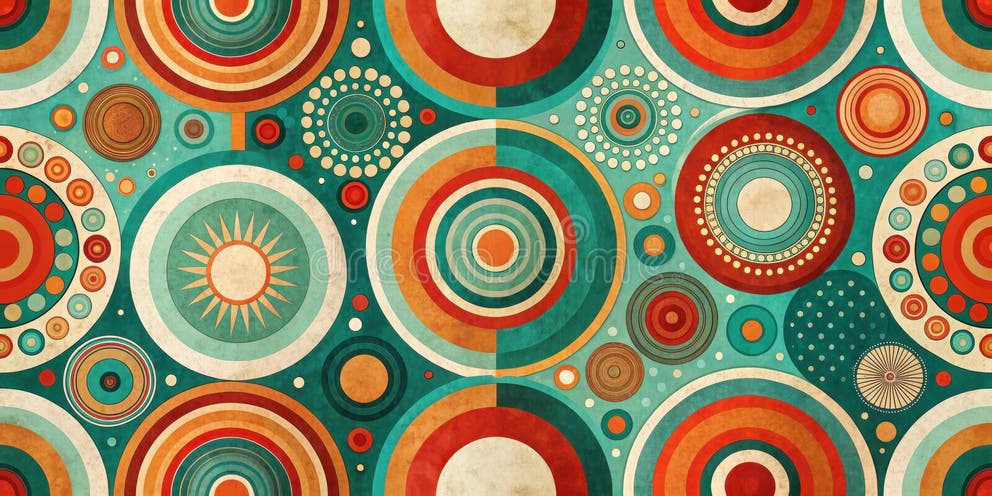Retro Teal and Orange Concentric Circles Abstract Design Featuring ...
