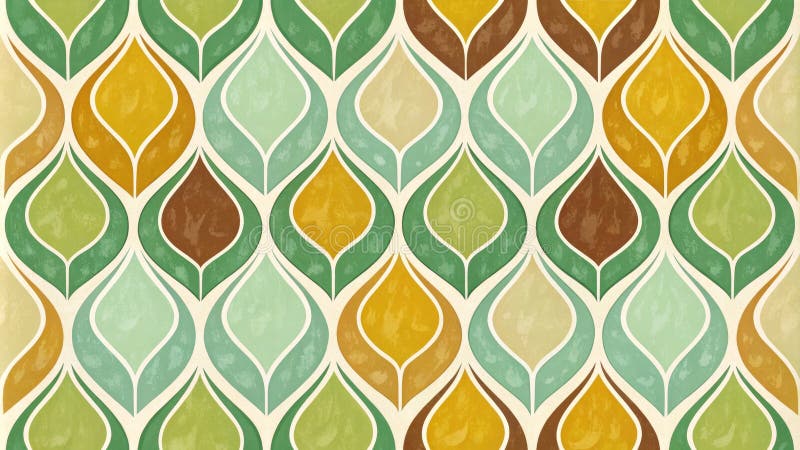 Retro Teardrop Pattern Green, Gold, Beige Texture Stock Illustration ...