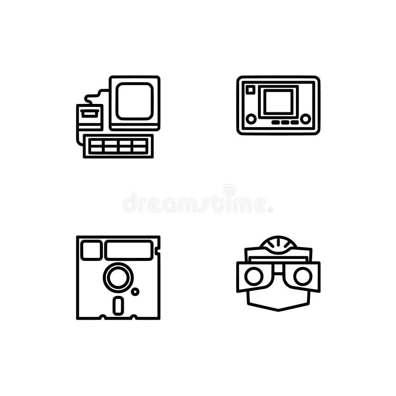 Retro Tech and Gadets. Set Outline Icon EPS 10 Vector Format ...