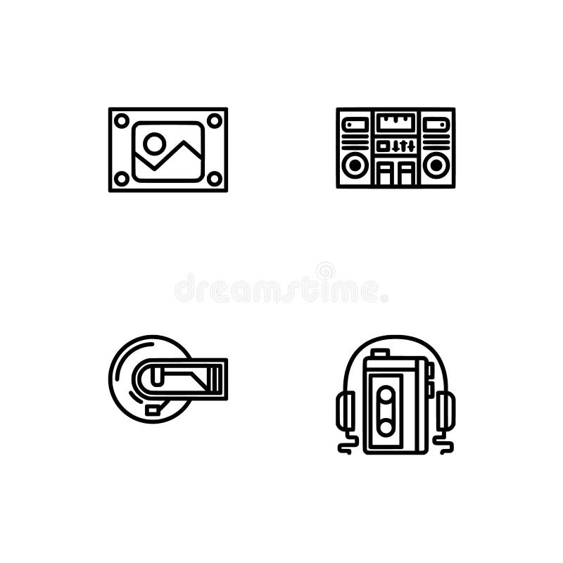 Retro Tech and Gadets. Set Outline Icon EPS 10 Vector Format ...