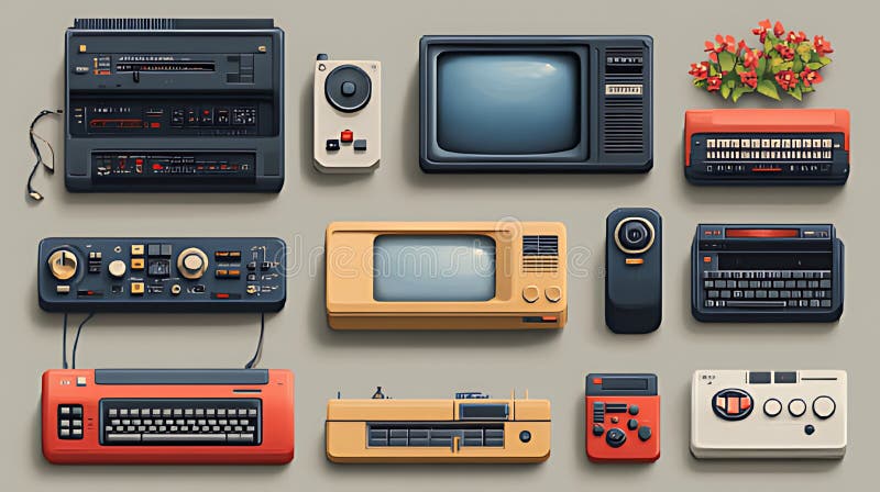 Retro Tech Gadgets, Flatlay, 80s Nostalgia, Background, Design Stock ...