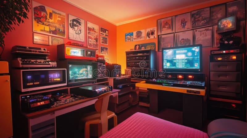 Retro Tech Haven, Vintage Vibes and Nostalgic Setup Stock Illustration ...
