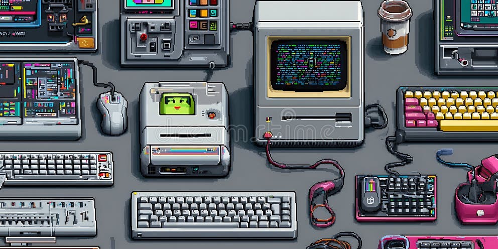 Retro Tech a Nostalgic Look at Classic Computing Stock Illustration ...