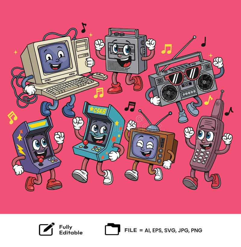 Retro Tech Party Fun, Dancing Retro Stickers Electronics Bring a Blast ...