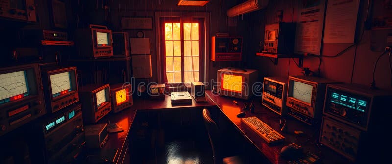 Retro Tech Room Interior - Vintage Oscilloscopes, Computer Setup ...