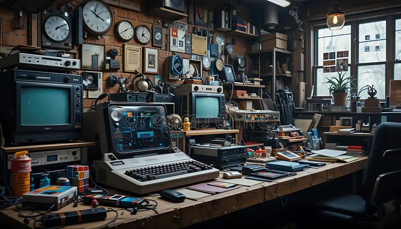 Retro Tech Workshop: a Nostalgic Journey through Time Stock ...