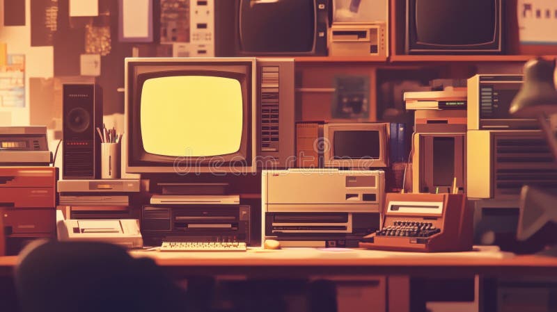 Retro Technology Collage with Vintage Computer, TV, and Typewriter ...
