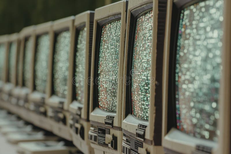 Retro Technology Display with Vintage Computer Monitors Aligned in ...