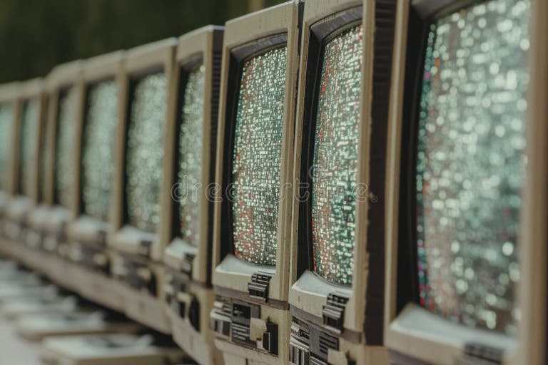 Retro Technology Display with Vintage Computer Monitors Aligned in ...