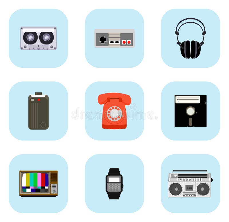 Retro Technology Icons stock illustration. Illustration of television ...