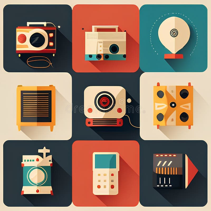 Retro Technology Icons Set. Flat Illustration of 9 Retro Technology ...