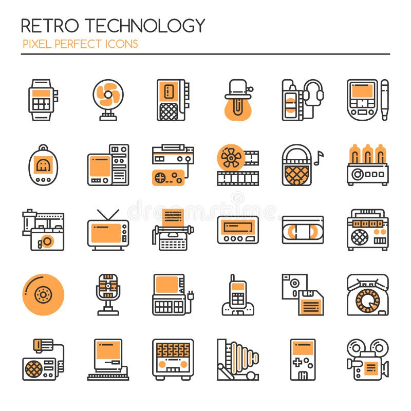 Retro Technology Icons stock illustration. Illustration of television ...