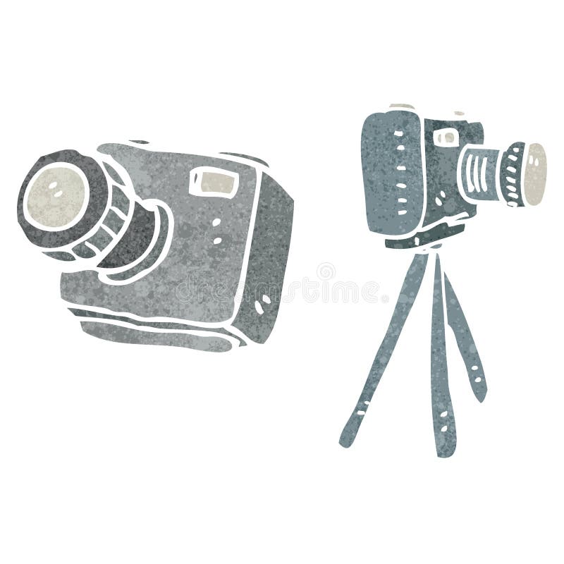 Retro tecknad filmkamera vektor illustrationer. Illustration av tecken ...