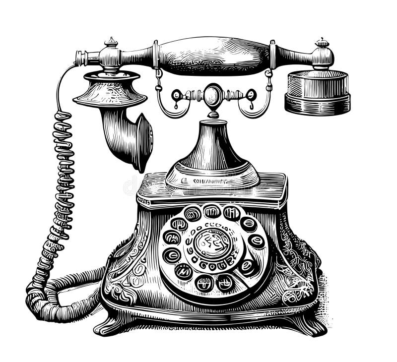 Retro Telephone Engraved Hand Drawn Sketch Stock Vector - Illustration ...