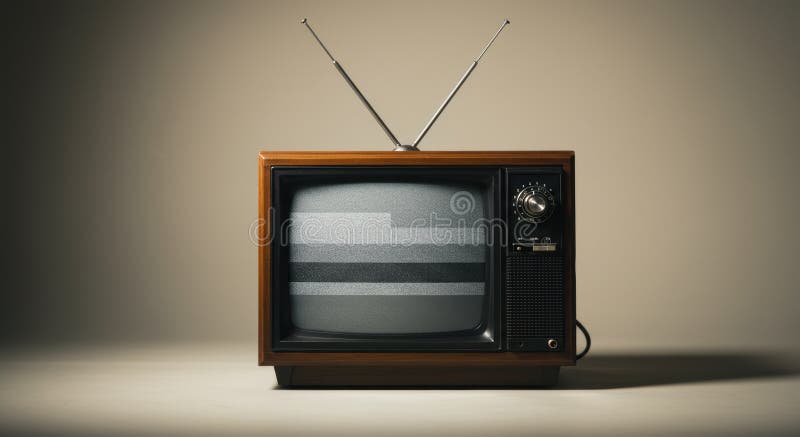 Retro Television with Antennas and Static Signal on Screen in Sepia ...