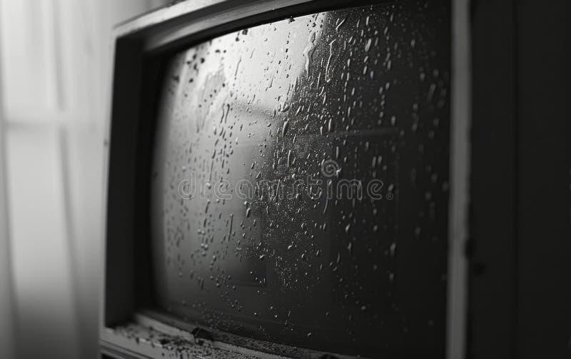 Retro Television with Blank Screen is Under the Rain in the Night Stock ...